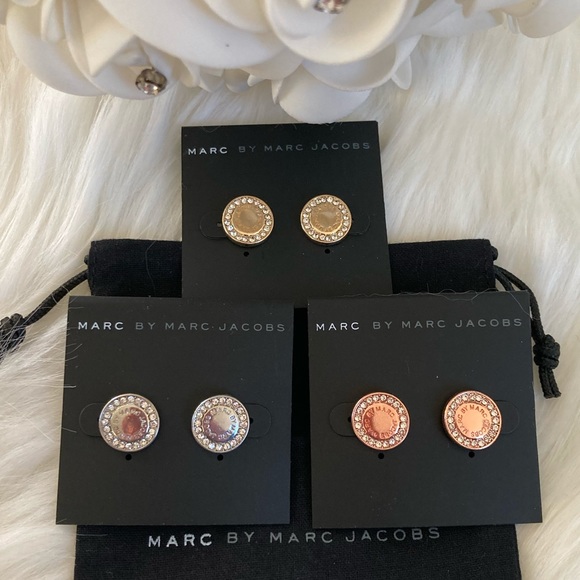Marc By Marc Jacobs | Jewelry | Nwt Mbmj Logo Disc Rhinestone Bling Stud Earrings | Poshmark